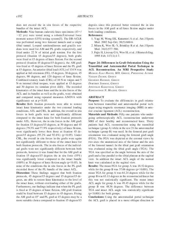 (PDF) Paper 24: Differences in Graft Orientation Using the Transtibial ...