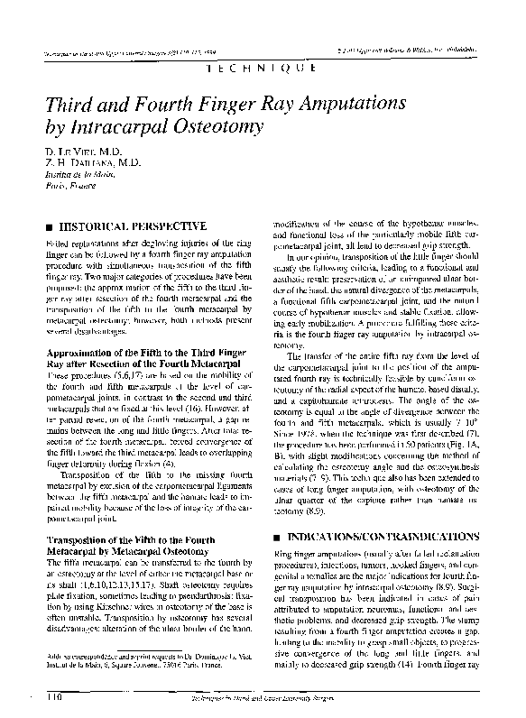 (PDF) Third and Fourth Finger Ray Amputations by Intracarpal Osteotomy