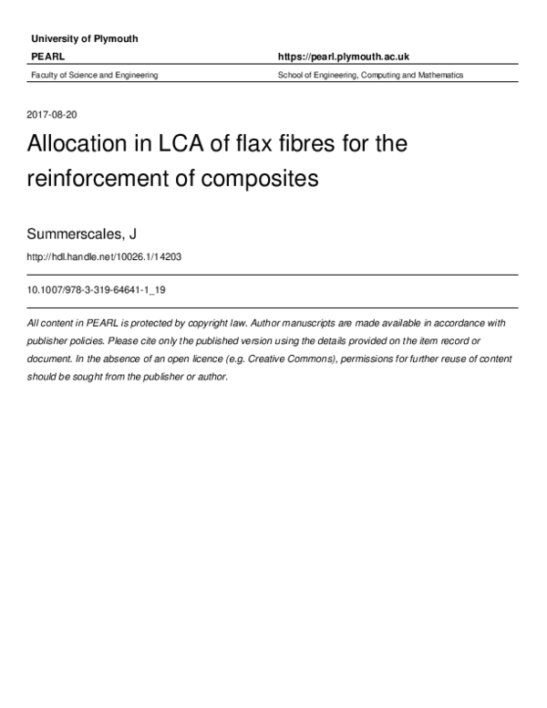 (PDF) Allocation in the Life Cycle Assessment (LCA) of Flax Fibres for ...