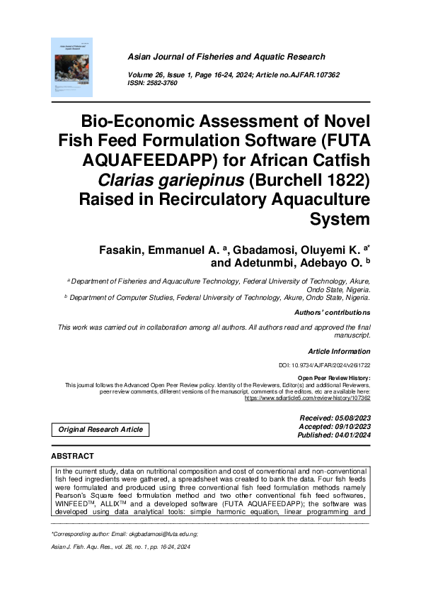 (PDF) Bio-Economic Assessment of Novel Fish Feed Formulation Software ...