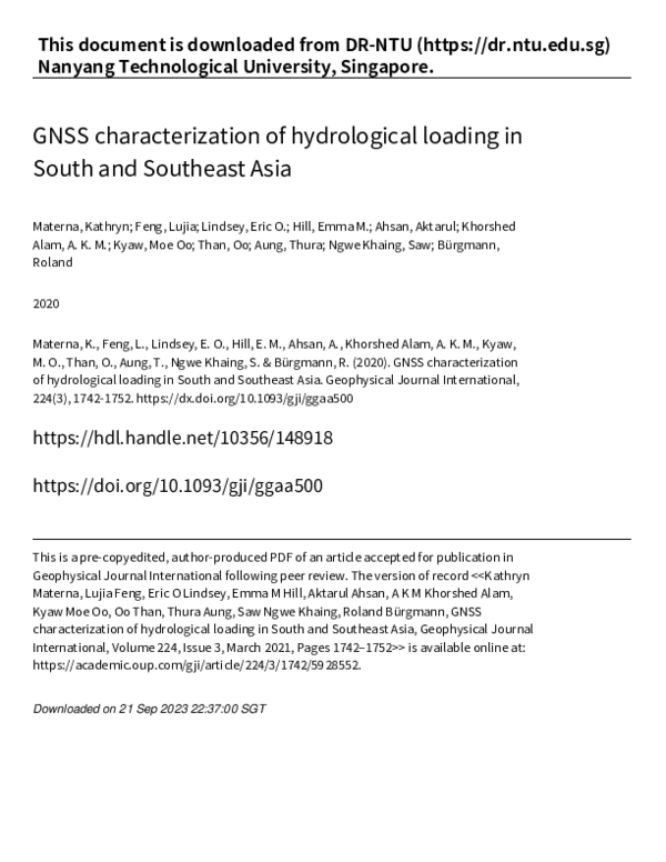 (PDF) GNSS characterization of hydrological loading in South and Southeast Asia