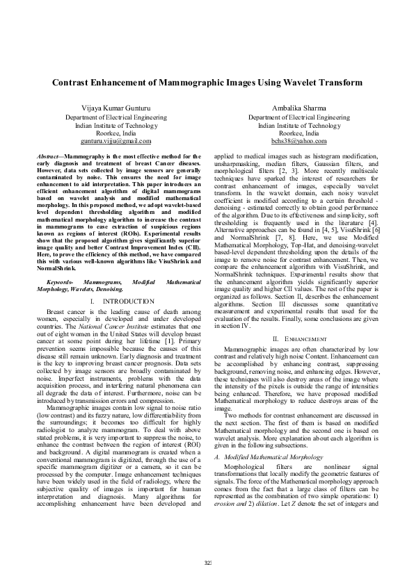 (PDF) Contrast enhancement of mammographic images using wavelet transform