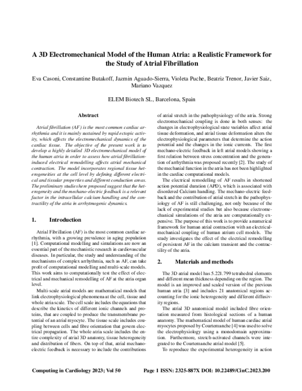 (PDF) A 3D Electromechanical Model of the Human Atria: A Realistic ...