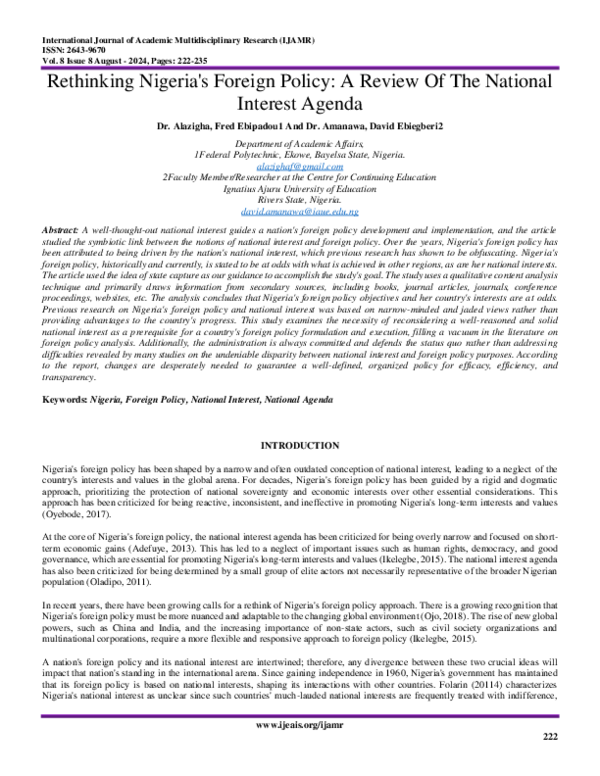 (PDF) Rethinking Nigeria's Foreign Policy: A Review Of The National ...