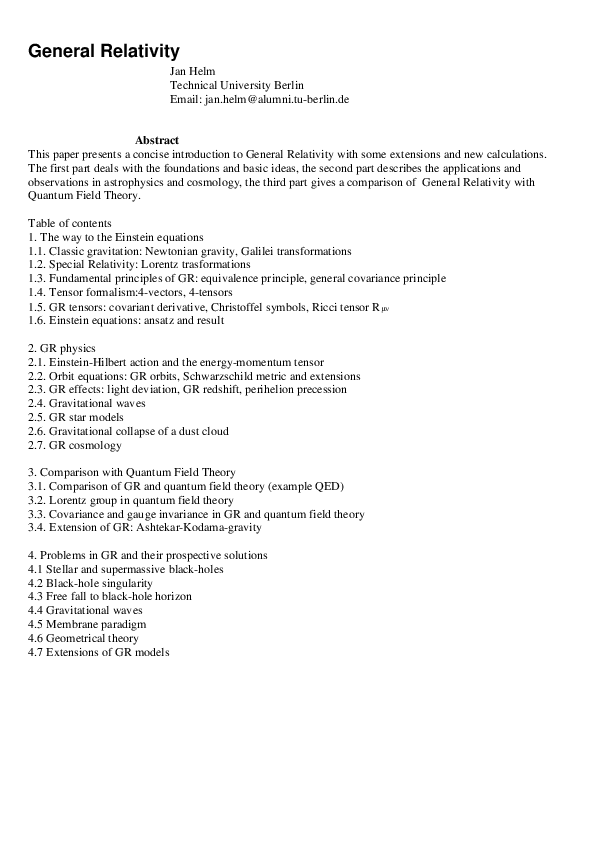 (PDF) General Relativity, a short introduction