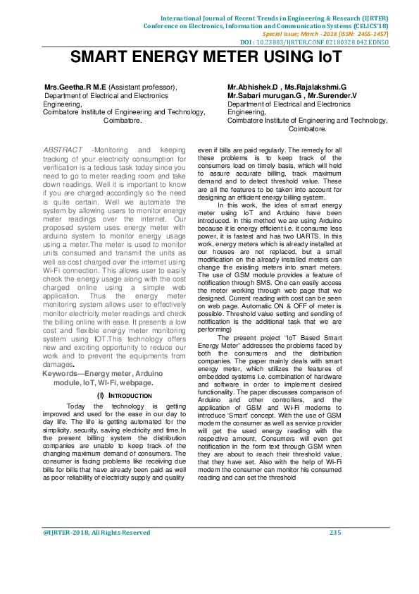 (PDF) SMART ENERGY METER USING IoT