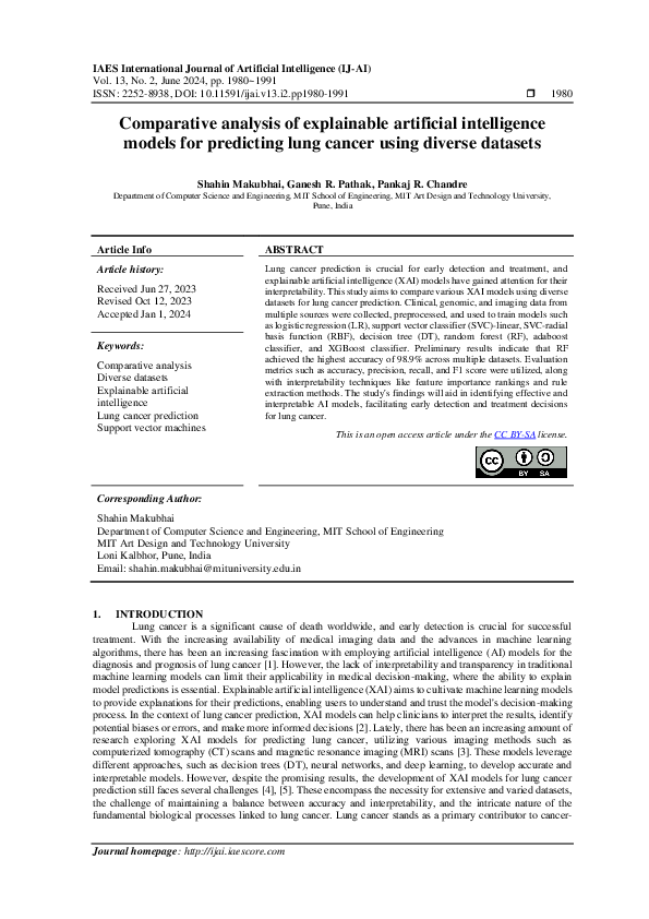 (PDF) Comparative analysis of explainable AI models for predicting lung cancer using diverse ...