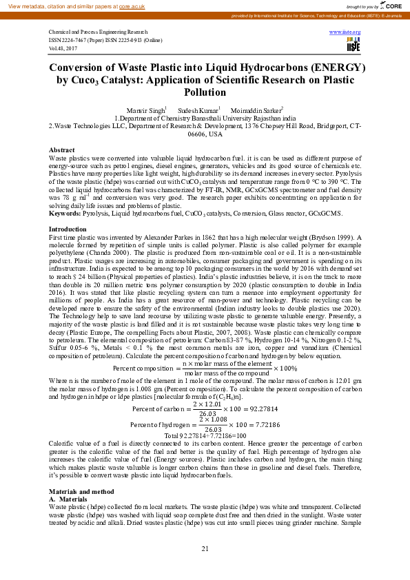 (PDF) Conversion of Waste Plastic into Liquid Hydrocarbons (ENERGY) by ...