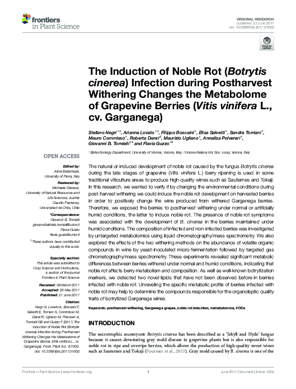 (PDF) The Induction of Noble Rot (Botrytis cinerea) Infection during Postharvest Withering ...