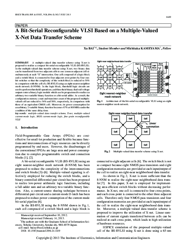 Pdf A Bit Serial Reconfigurable Vlsi Based On A Multiple Valued X Net
