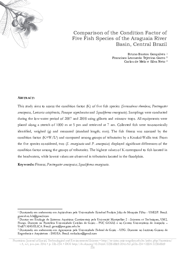 (PDF) Comparison of the Condition Factor of Five Fish Species of the ...