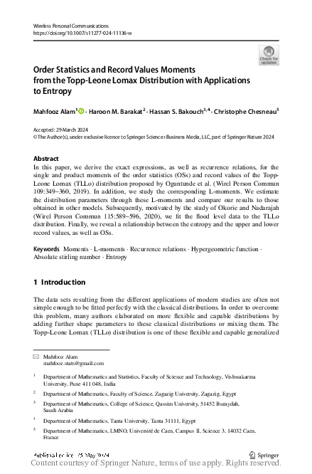 (PDF) Order Statistics and Record Values Moments from the Topp-Leone Lomax Distribution with ...