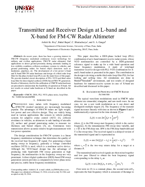 (PDF) Transmitter and receiver design at L-band and X-band for FM-CW ...