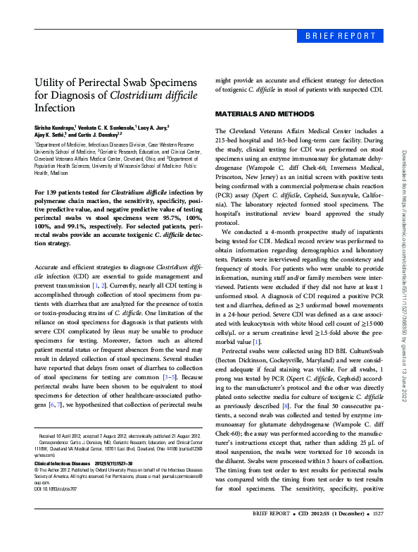 (PDF) Utility of Perirectal Swab Specimens for Diagnosis of Clostridium ...