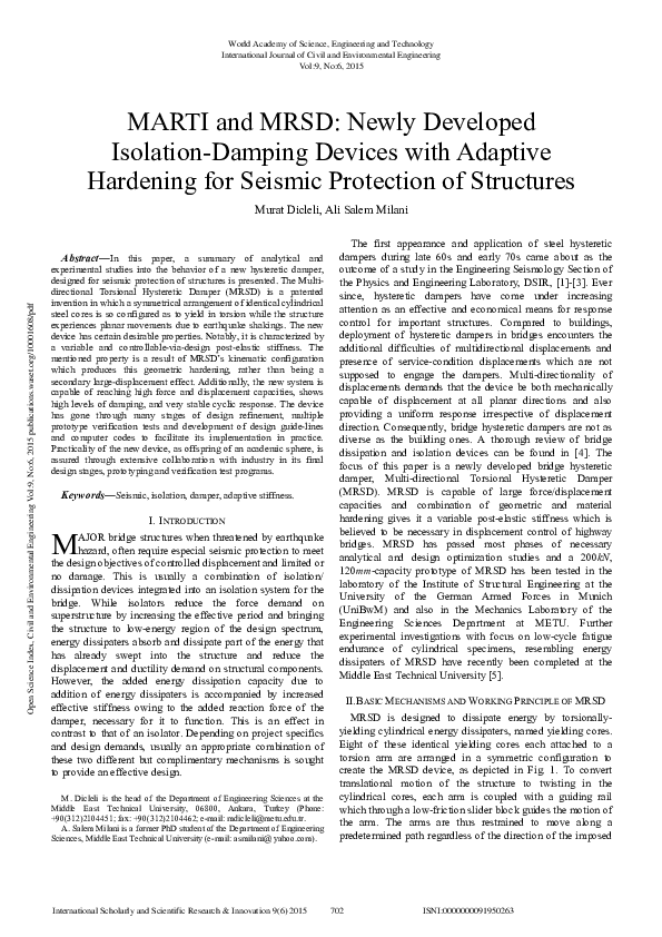 (PDF) MARTI and MRSD: Newly Developed Isolation-Damping Devices with Adaptive Hardening for ...
