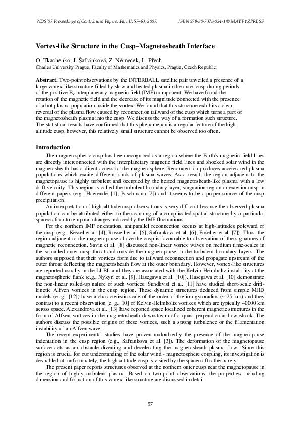 (PDF) Vortex-like Structure in the Cusp-Magnetosheath Interface