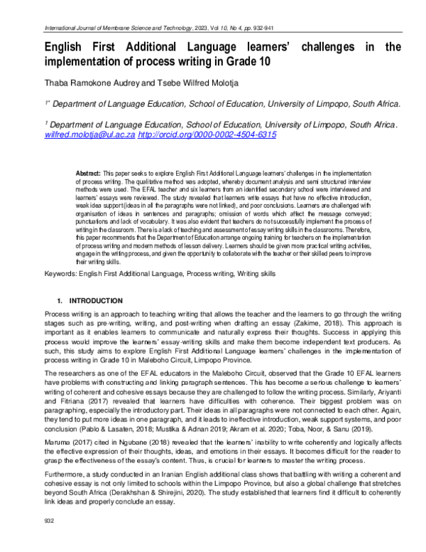 (PDF) English First Additional Language learners’ challenges in the ...