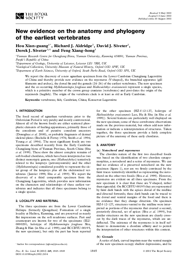 (PDF) New evidence on the anatomy and phylogeny of the earliest vertebrates
