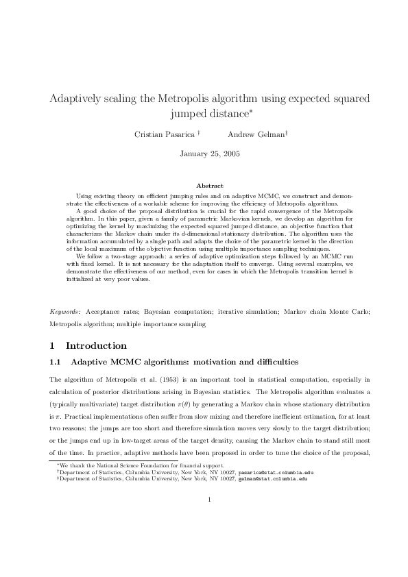 (PDF) Adaptively Scaling the Metropolis Algorithm Using Expected ... (PDF) Adaptively Scaling the Metropolis Algorithm Using Expected ...