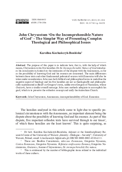 (PDF) John Chrysostom 'On the Incomprehensible Nature of God' -The Simpler Way of Presenting ...
