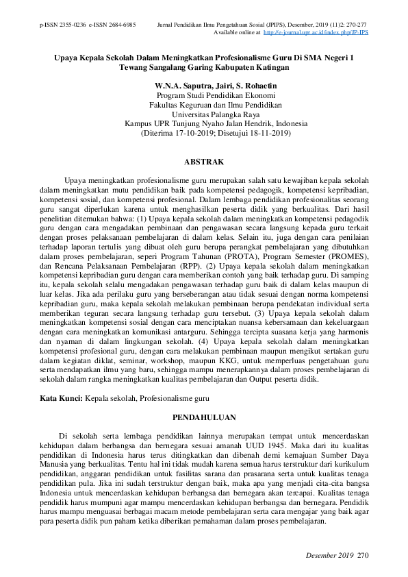 (PDF) Upaya Kepala Sekolah Dalam Meningkatkan Profesionalisme Guru Di SMA Negeri 1 Tewang ...