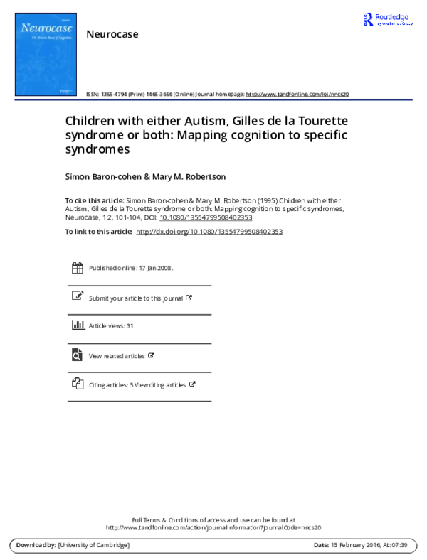 (PDF) Children with either Autism, Gilles de la Tourette syndrome or ...