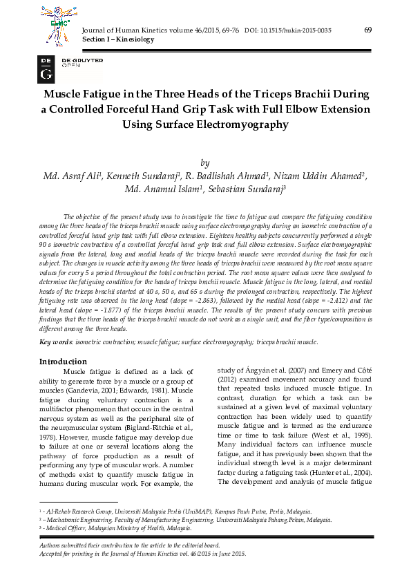 (PDF) Muscle Fatigue in the Three Heads of the Triceps Brachii During a ...