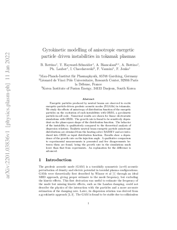 (PDF) Gyrokinetic modeling of anisotropic energetic particle driven ...