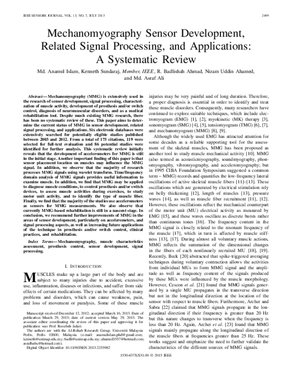 (PDF) Mechanomyography Sensor Development, Related Signal Processing ...