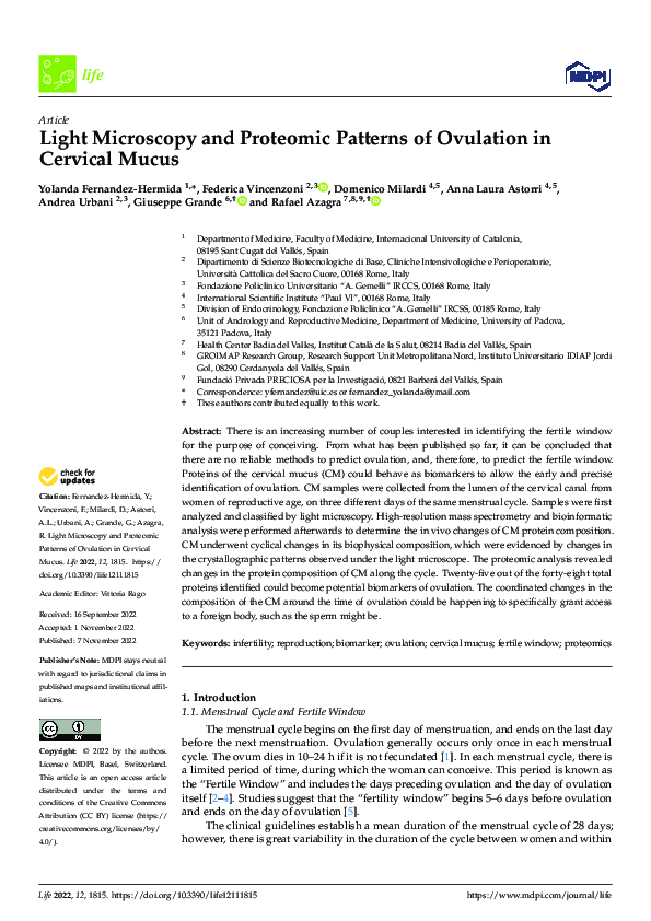 (PDF) Light Microscopy and Proteomic Patterns of Ovulation in Cervical Mucus | Domenico Milardi ...
