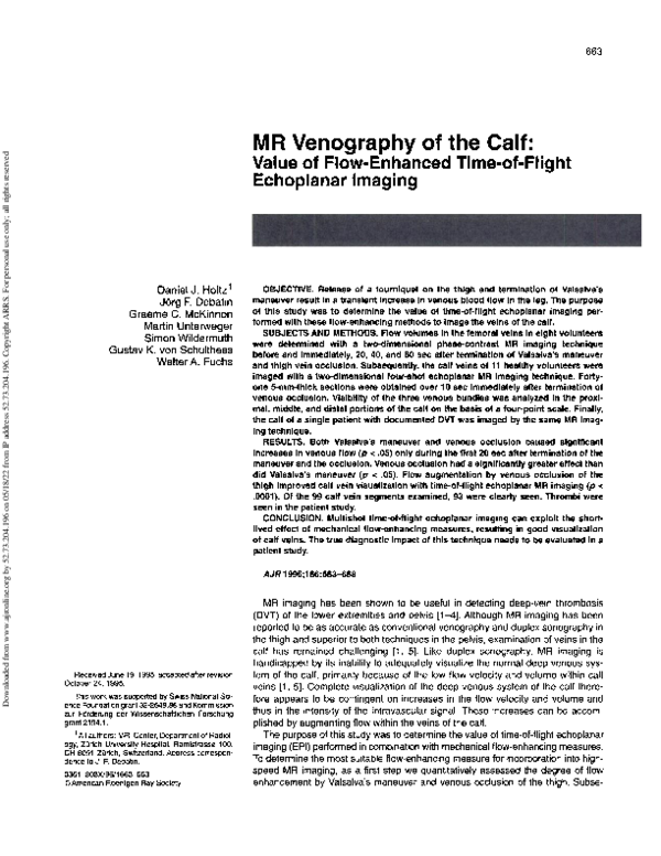 (PDF) MR venography of the calf: value of flow-enhanced time-of-flight ...