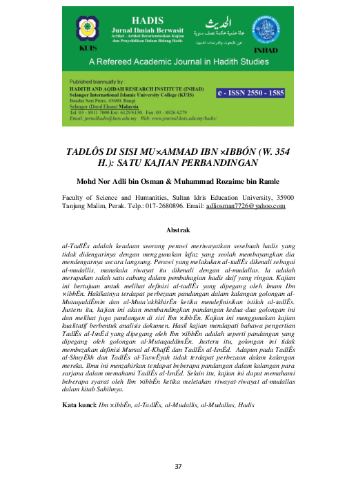 (PDF) Tadlis di Sisi Muhammad Ibn hibban (W. 354 H.): Satu Kajian ...