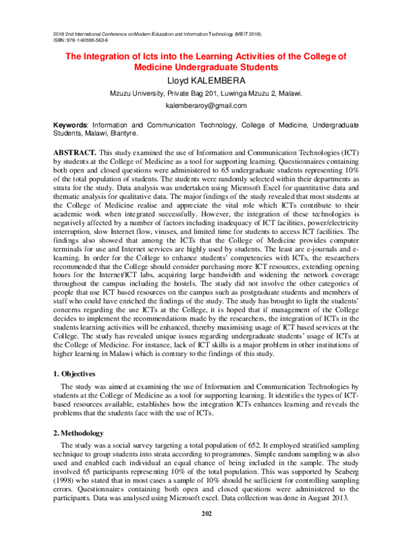 (PDF) The integration of ICTs into the learning activities of the ...