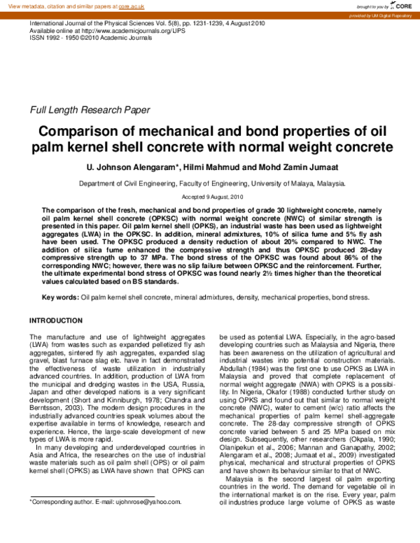 (PDF) Comparison of mechanical and bond properties of oil palm kernel ...
