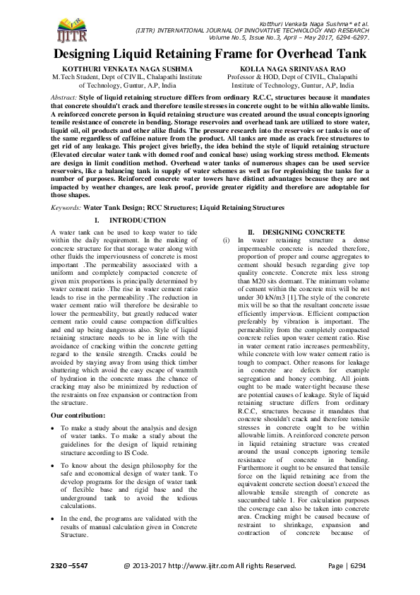(PDF) Designing Liquid Retaining Frame for Overhead Tank