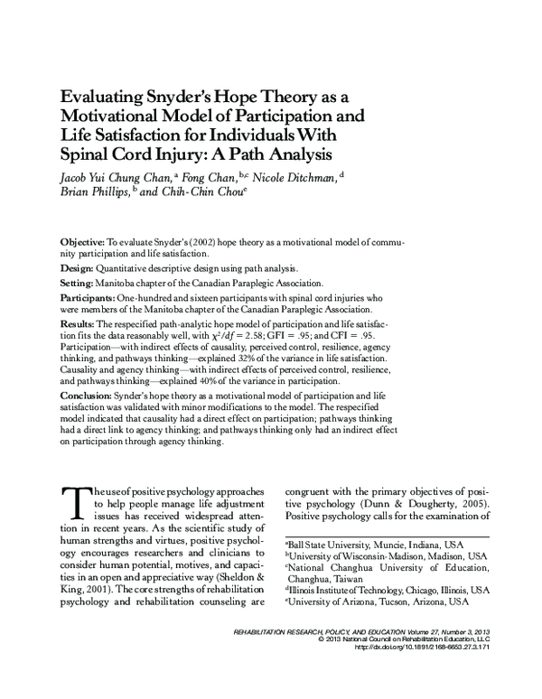 (PDF) Evaluating Snyder’s Hope Theory as a Motivational Model of ...