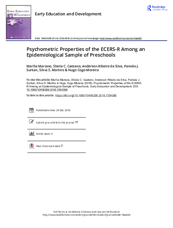(PDF) Psychometric Properties of the ECERS-R Among an Epidemiological ...