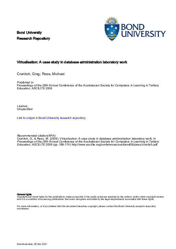 (PDF) Virtualisation: A case study in database administration laboratory work