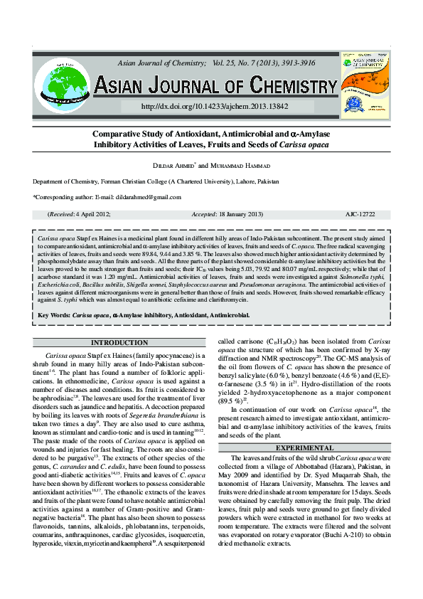(PDF) Comparative Study of Antioxidant, Antimicrobial and a-Amylase ...