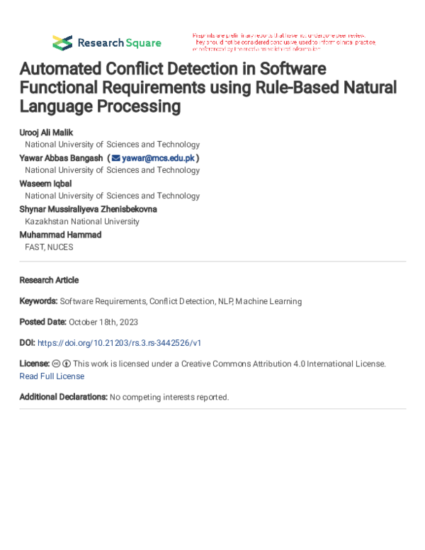 (PDF) Automated Conflict Detection in Software Functional Requirements ...