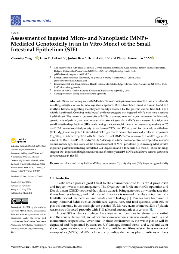 (PDF) Assessment of Ingested Micro- and Nanoplastic (MNP)-Mediated ...