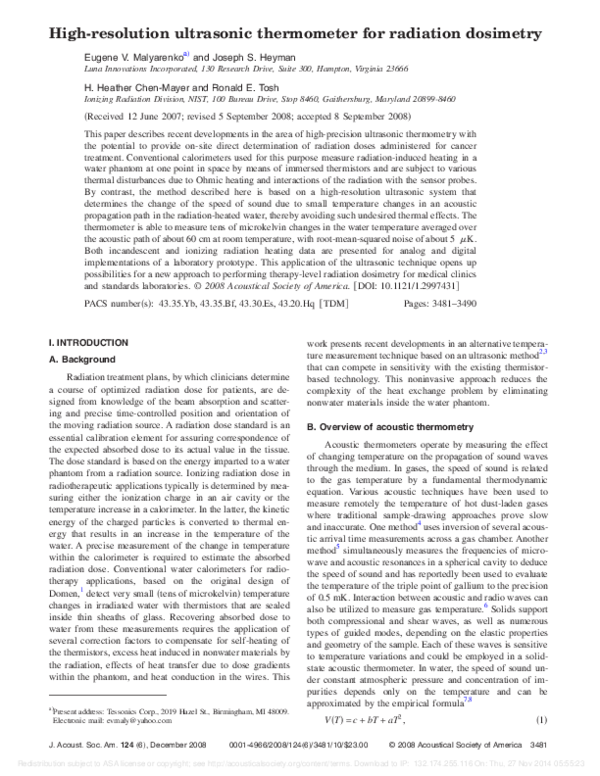 (PDF) High-resolution ultrasonic thermometer for radiation dosimetry