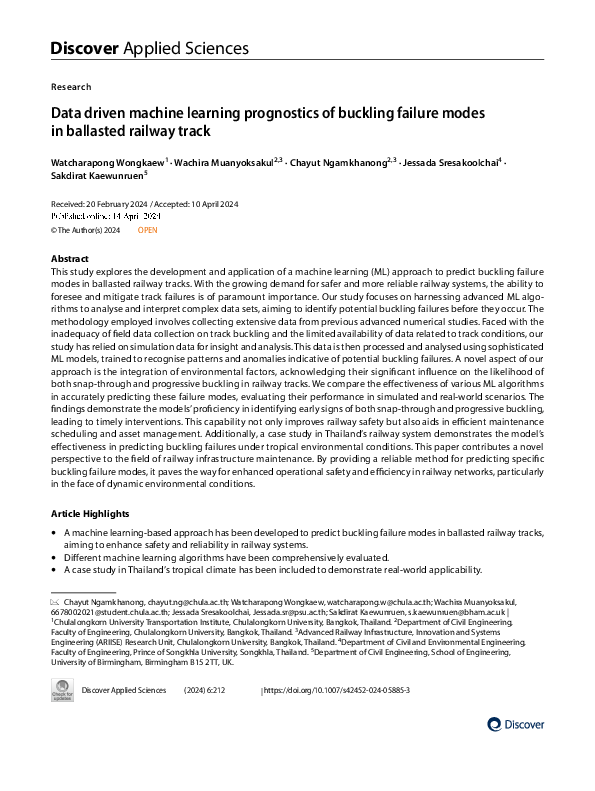 (PDF) Data driven machine learning prognostics of buckling failure modes in ballasted railway track