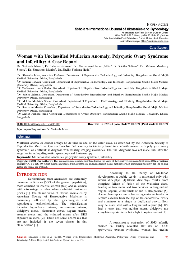 (PDF) Woman with Unclassified Mullerian Anomaly, Polycystic Ovary ...