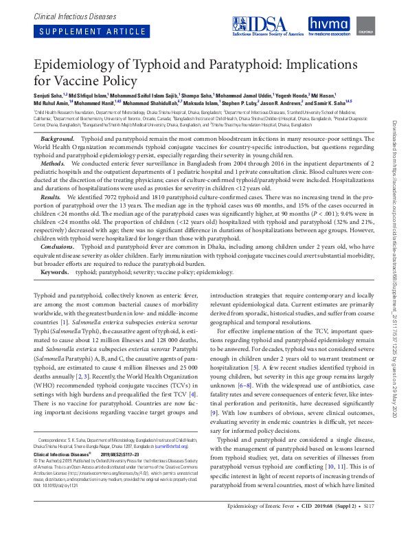 (PDF) Epidemiology of Typhoid and Paratyphoid: Implications for Vaccine ...