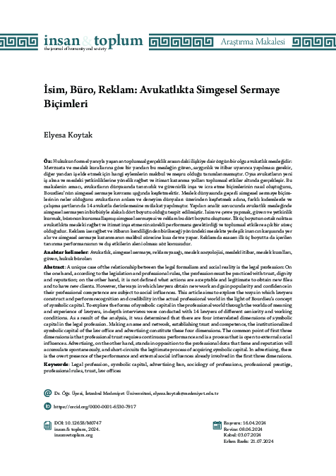 (PDF) İsim, Büro, Reklam: Avukatlıkta Simgesel Sermaye Biçimleri