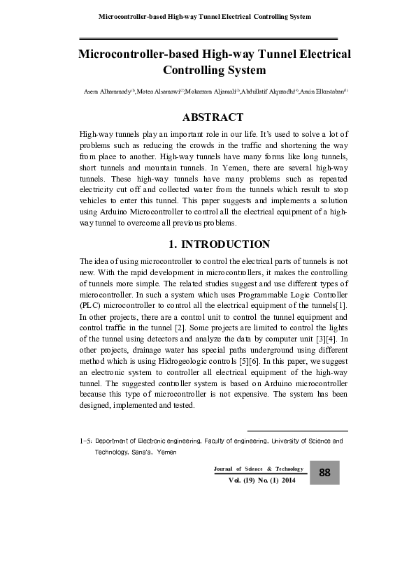 (PDF) Microcontroller-based High-way Tunnel Electrical Controlling System