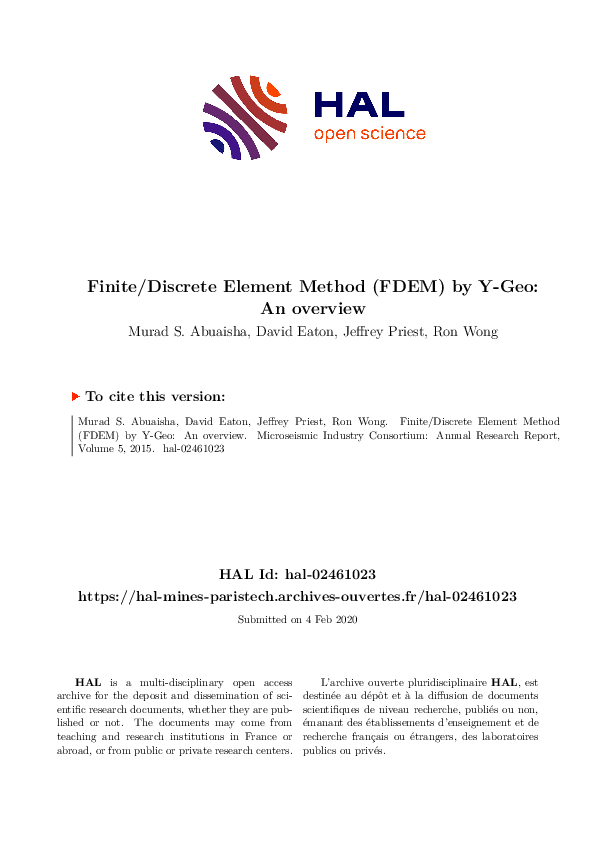 Pdf Finite Discrete Element Method Fdem By Y Geo An Overview