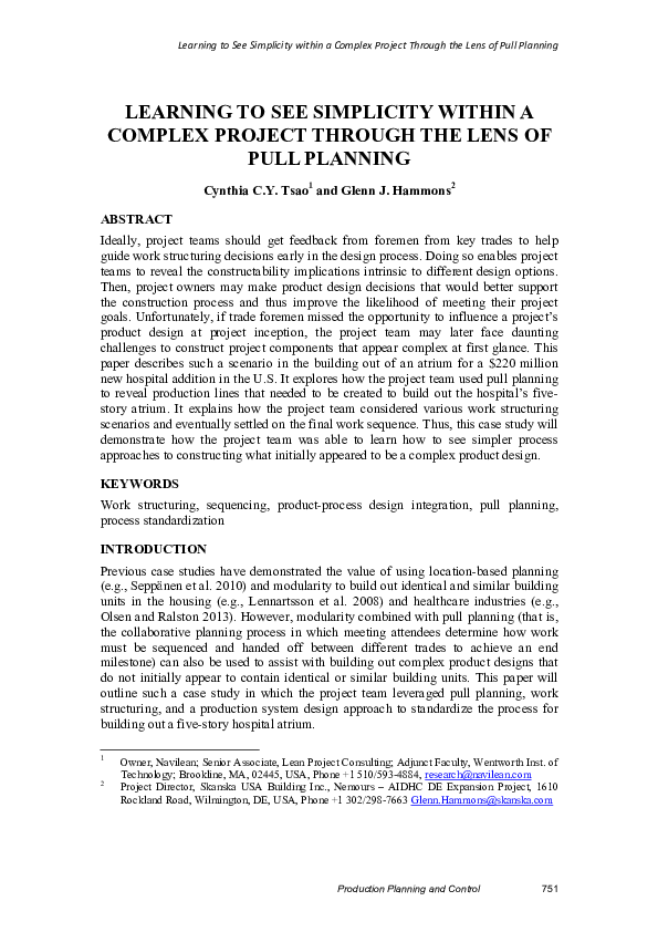 (PDF) Learning to See Simplicity within a Complex Project Through the ...