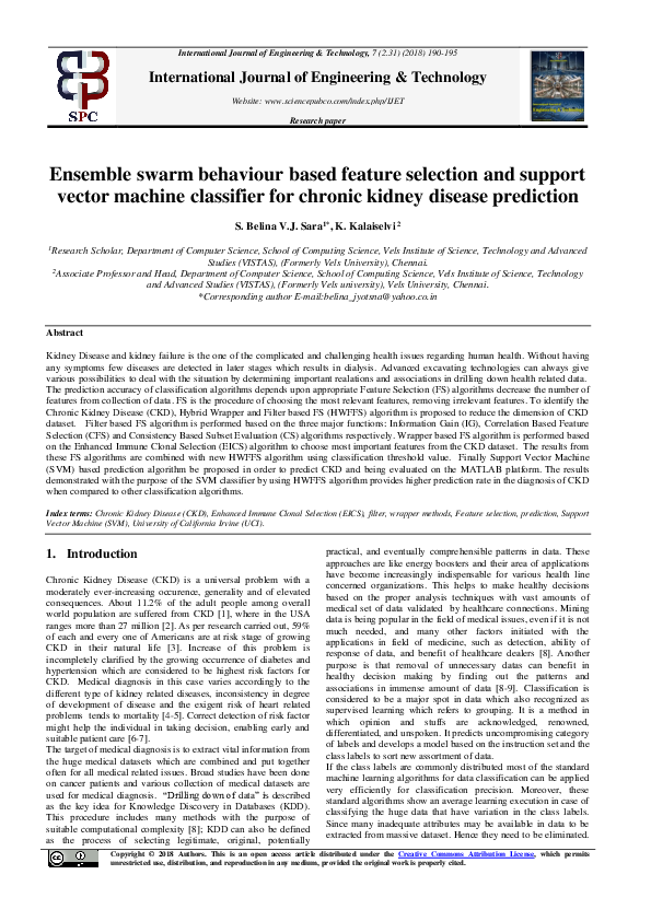 Pdf Ensemble Swarm Behaviour Based Feature Selection And Support Vector Machine Classifier For